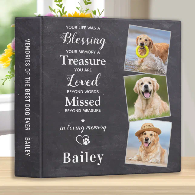 Pet Memorial Pet Loss Gift Dog Memory Photo Album 3 Ring Binder | Zazzle
