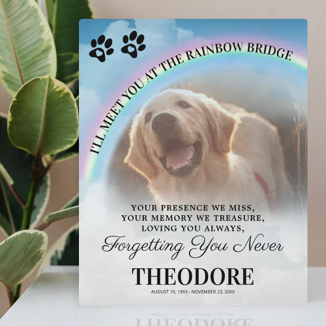 Pet Memorial Rainbow Bridge Photo Plaque | Zazzle