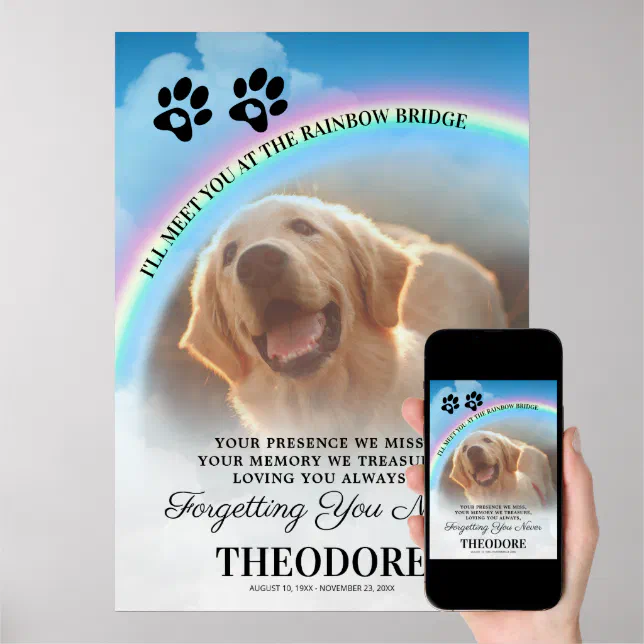 Pet Memorial Rainbow Bridge Photo Poster | Zazzle