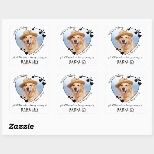 Pet Memorial Seed Packet Heart Custom Dog Photo Square Sticker | Zazzle