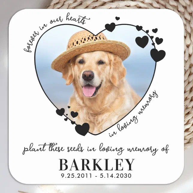 Pet Memorial Seed Packet Heart Custom Dog Photo Square Sticker | Zazzle