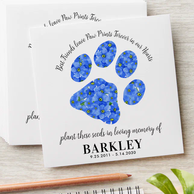 Pet Memorial Seed Packet Paw Print Forget Me Knot Envelope | Zazzle