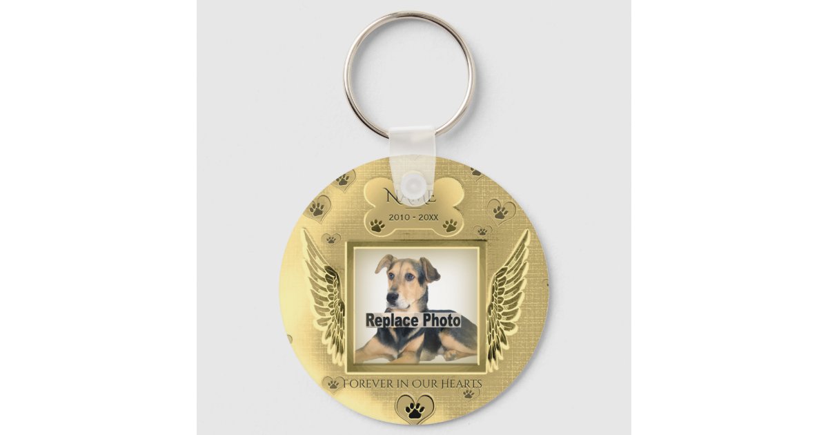 Pet Memorial with Gold Angel Wings Keychain | Zazzle