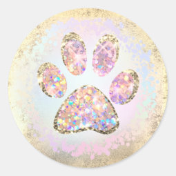 pet paw print design classic round sticker | Zazzle