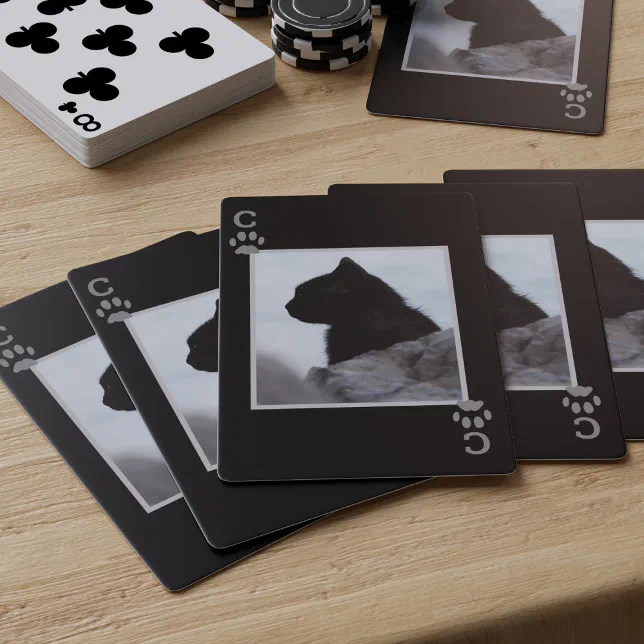 Pet Photo Black Cat Paw Print Playing Cards | Zazzle