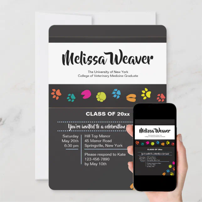 Pet Prints Veterinary School Graduation Invitation | Zazzle