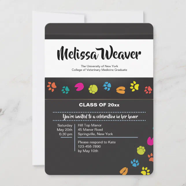 Pet Prints Veterinary School Graduation Invitation | Zazzle