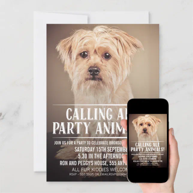 PET PUPPY DOG'S PARTY PHOTO INVITE | Zazzle