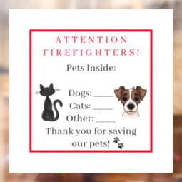 Pet Safety Alert In Case of Emergency Dog Cat Window Cling | Zazzle