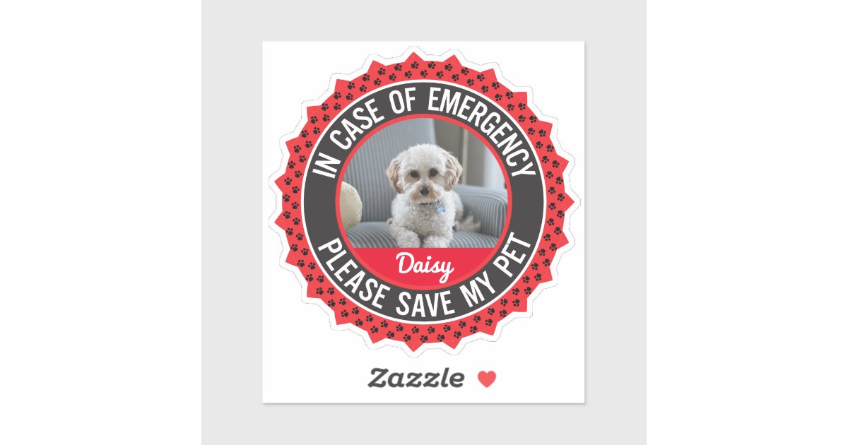 Pet Safety Alert with Photo Name Editable Colors Sticker | Zazzle