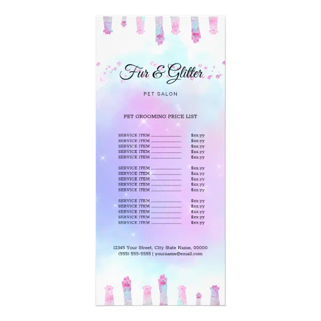 pet salon price list rack card | Zazzle
