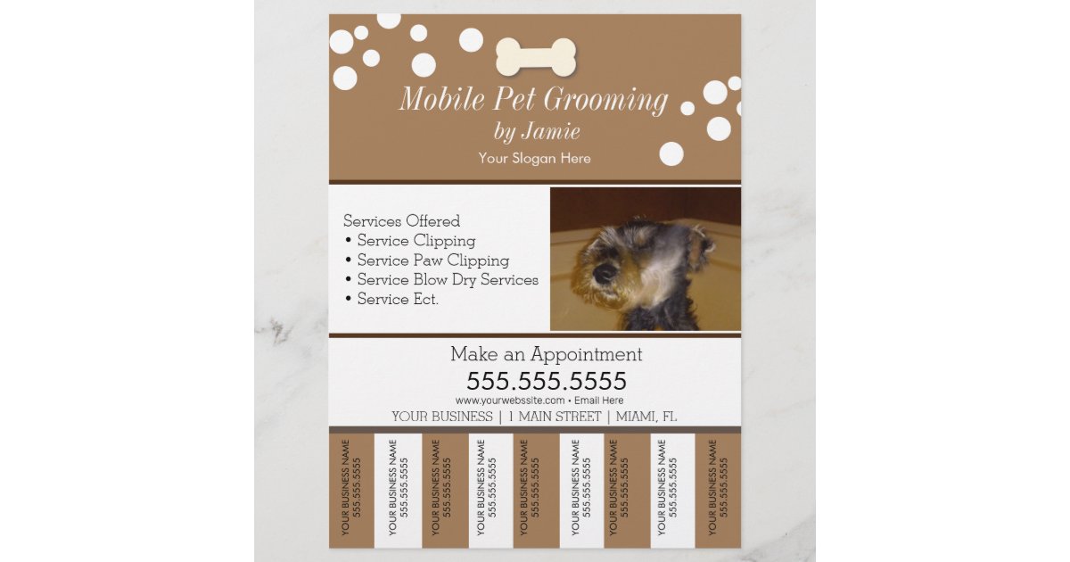 Pet Services Grooming Dog Tear Off Strips Flyer | Zazzle