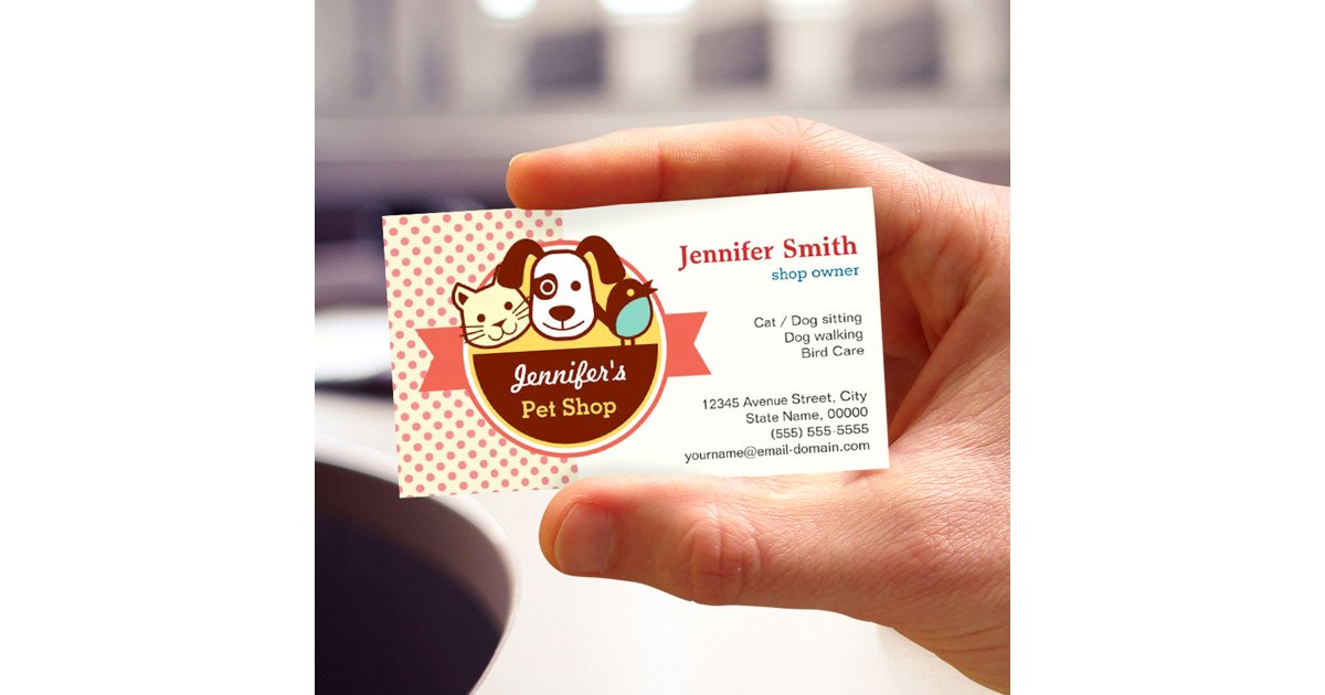 Pet Shop Pet Care Pet Groomer Cute Polka Dots Business Card | Zazzle