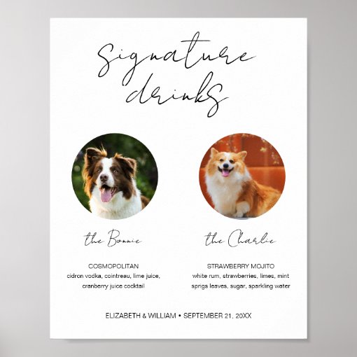 Pet Signature Drinks Dog Bar Cocktail with 2 Photo Poster | Zazzle