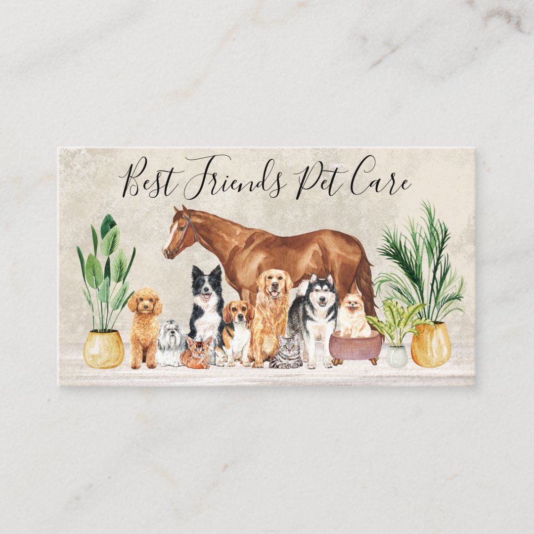 Pet Sitting Dog Cat Horse Elegant Animals Business Card | Zazzle