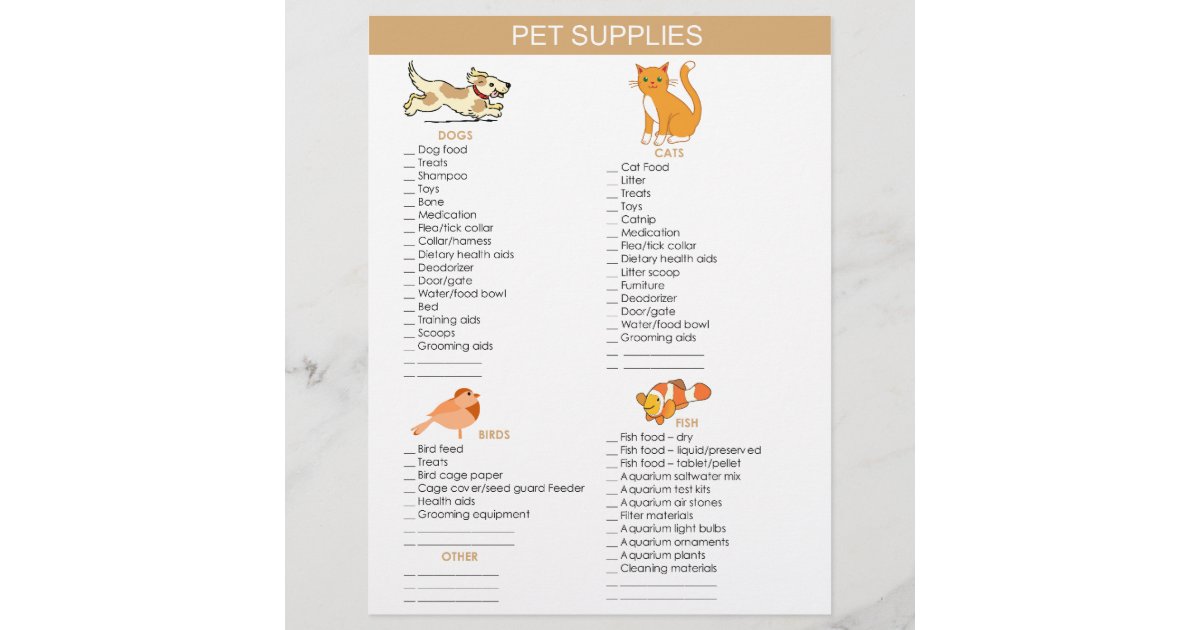 Pet Supplies Shopping list for dogs, cats, birds Flyer | Zazzle