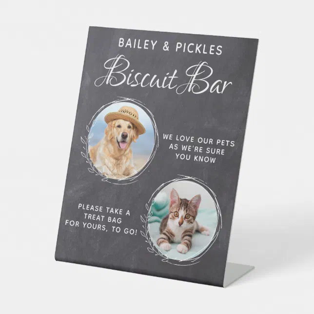 Pet Wedding Custom Photo Dog Treat Biscuit Bar Pedestal Sign | Zazzle