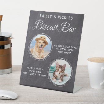 Pet Wedding Custom Photo Dog Treat Biscuit Bar Pedestal Sign | Zazzle