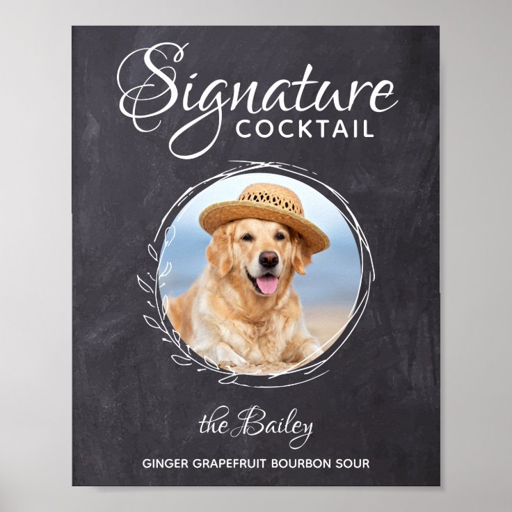 Pet Wedding Photo Dog Bar Signature Cocktail Poster | Zazzle