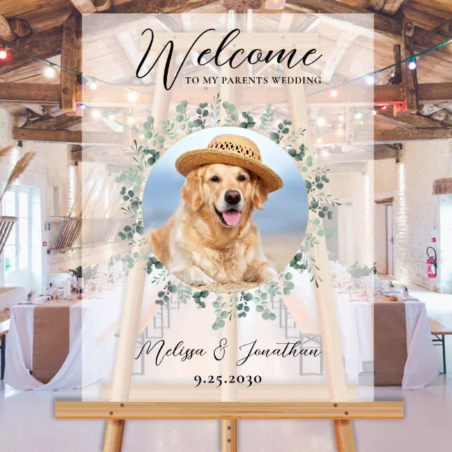 Pet Wedding Welcome Personalized Dog Photo Acrylic Sign | Zazzle