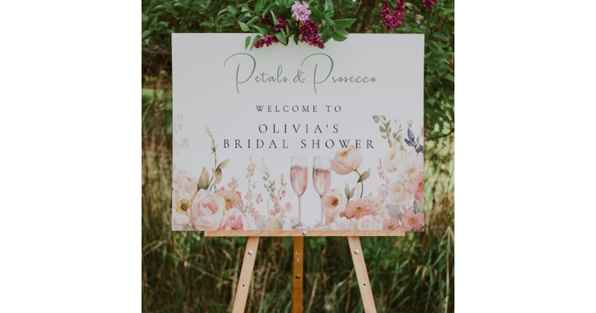 Petal and Prosecco Bridal Shower Welcome Foam Board | Zazzle