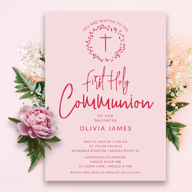 Petal Pink Girls Communion Invitation | Zazzle