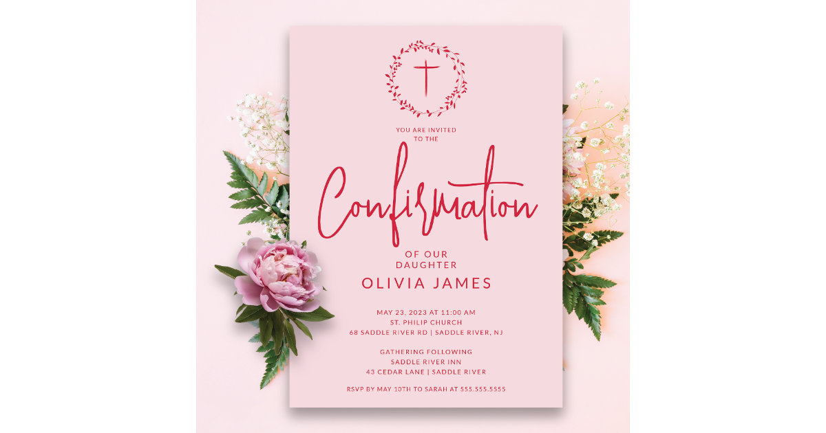 Petal Pink Girls Confirmation Invitation | Zazzle