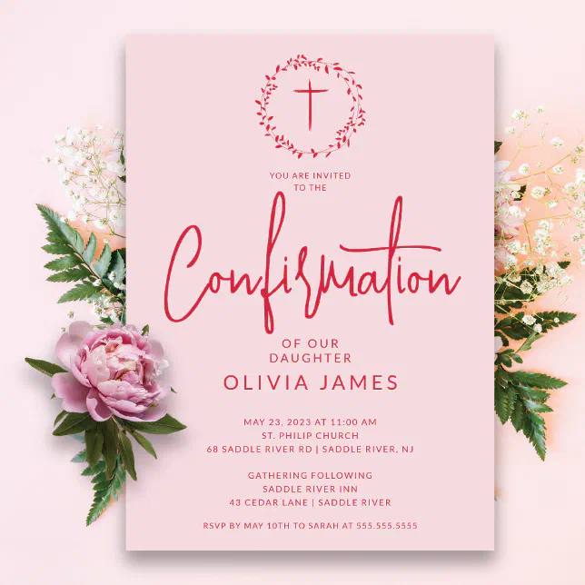 Petal Pink Girls Confirmation Invitation | Zazzle