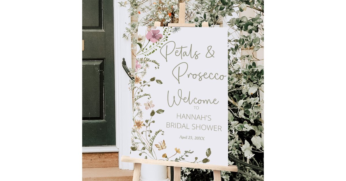 Petals and Prosecco Bridal Shower Welcome Foam Board | Zazzle