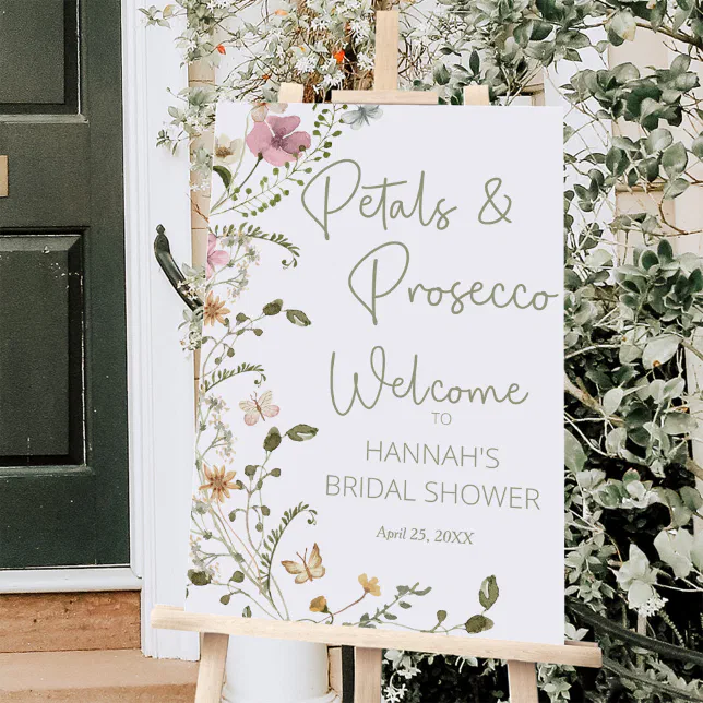 Petals and Prosecco Bridal Shower Welcome Foam Board | Zazzle