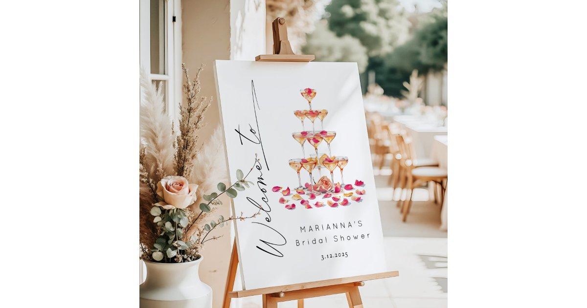 Petals and Prosecco Hot Pink Bridal Shower Welcome Foam Board | Zazzle