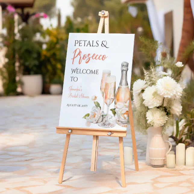 Petals & Prosecco Blush Pink Bridal Shower Welcome Foam Board | Zazzle