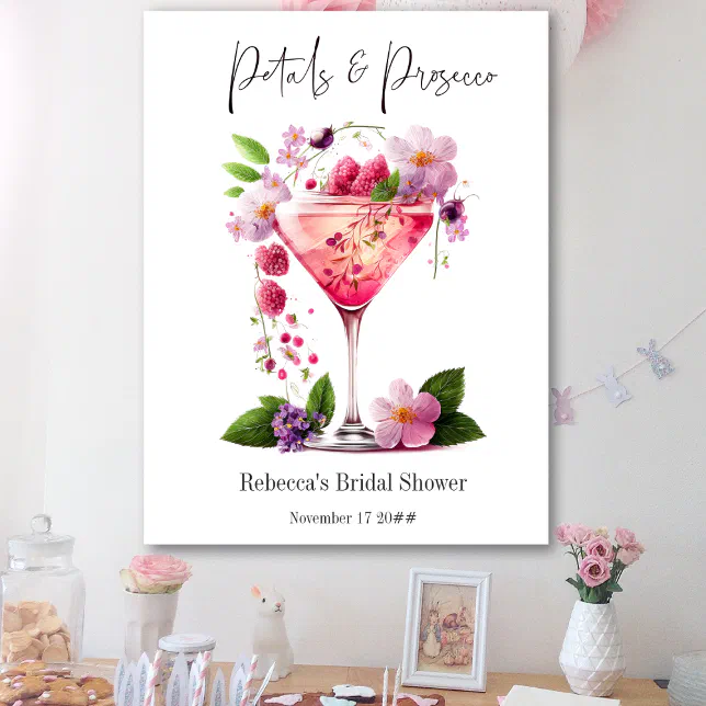 Petals & Prosecco Blush Pink Floral Bridal Shower Poster | Zazzle