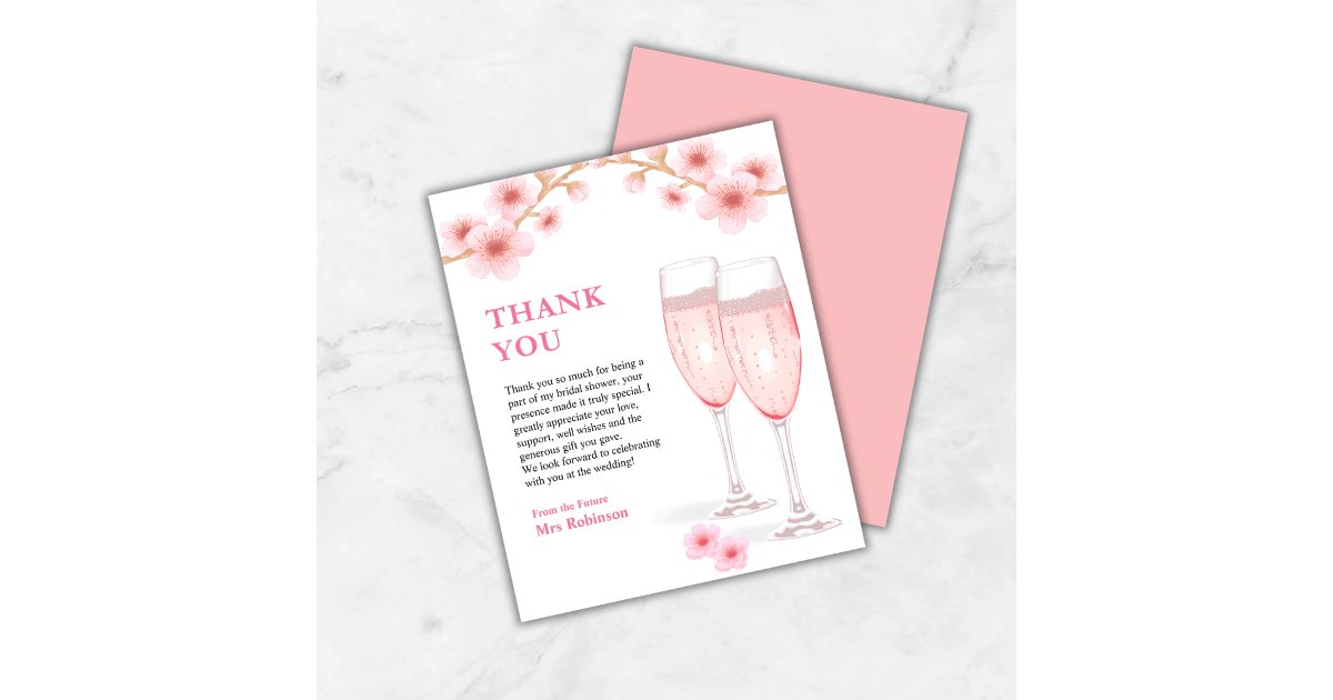 Petals & Prosecco Bridal Shower Thank You Card | Zazzle