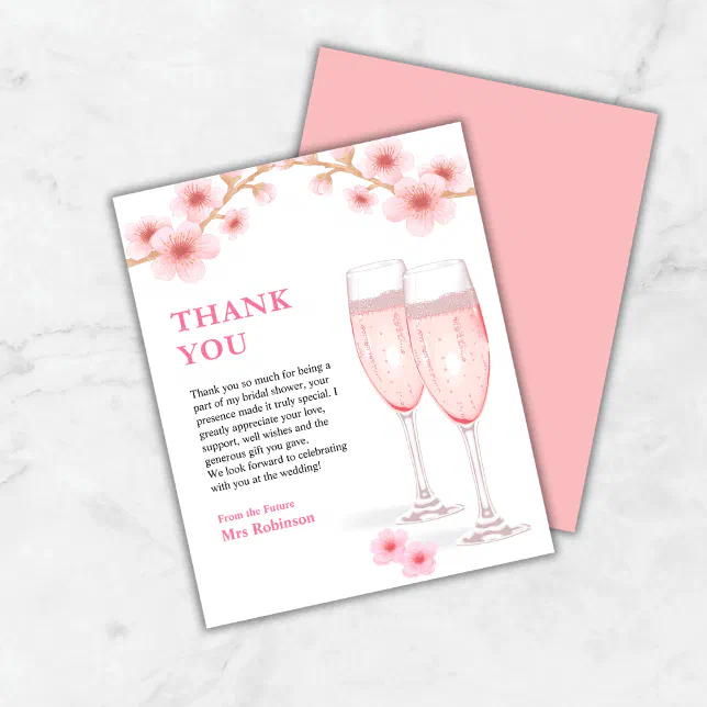 Petals & Prosecco Bridal Shower Thank You Card | Zazzle