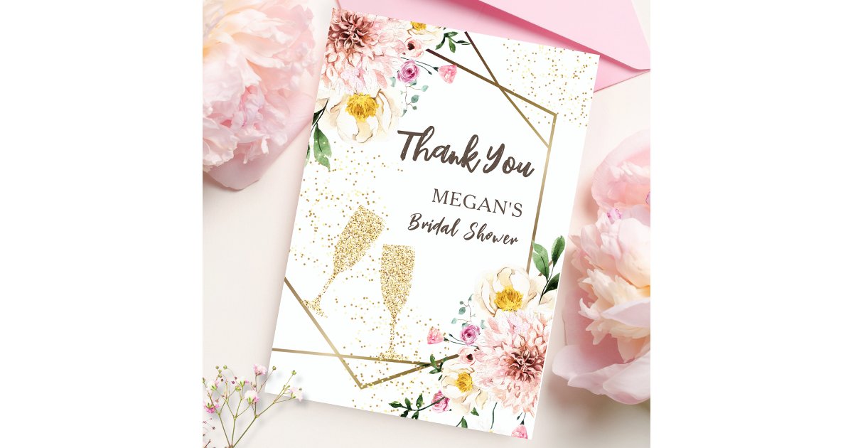Petals & Prosecco | Bridal Shower Thank You Card | Zazzle
