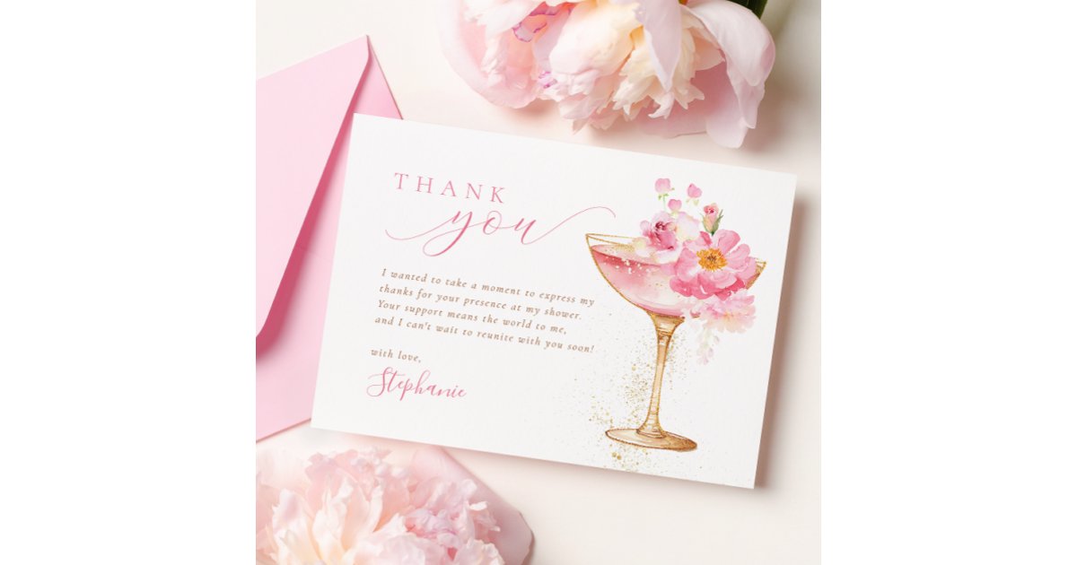 Petals Prosecco Bridal Shower Thank You Card | Zazzle