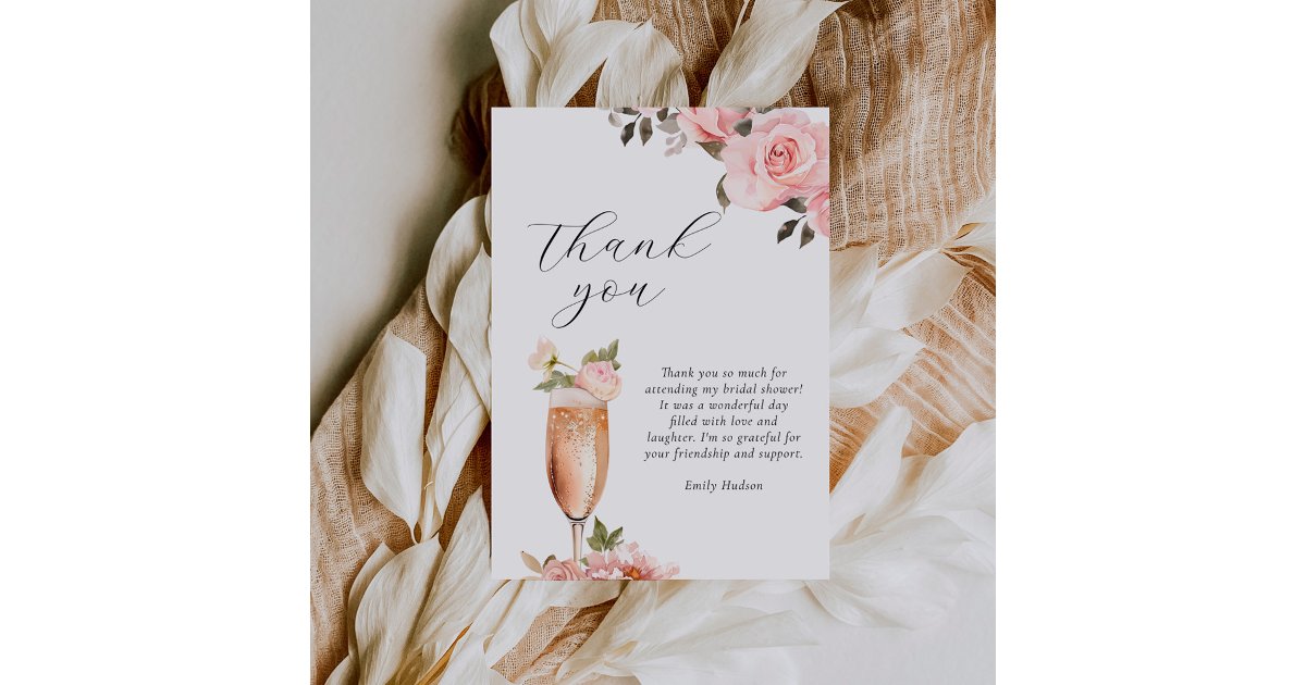 Petals & Prosecco Floral Bridal Shower Thank You Card | Zazzle
