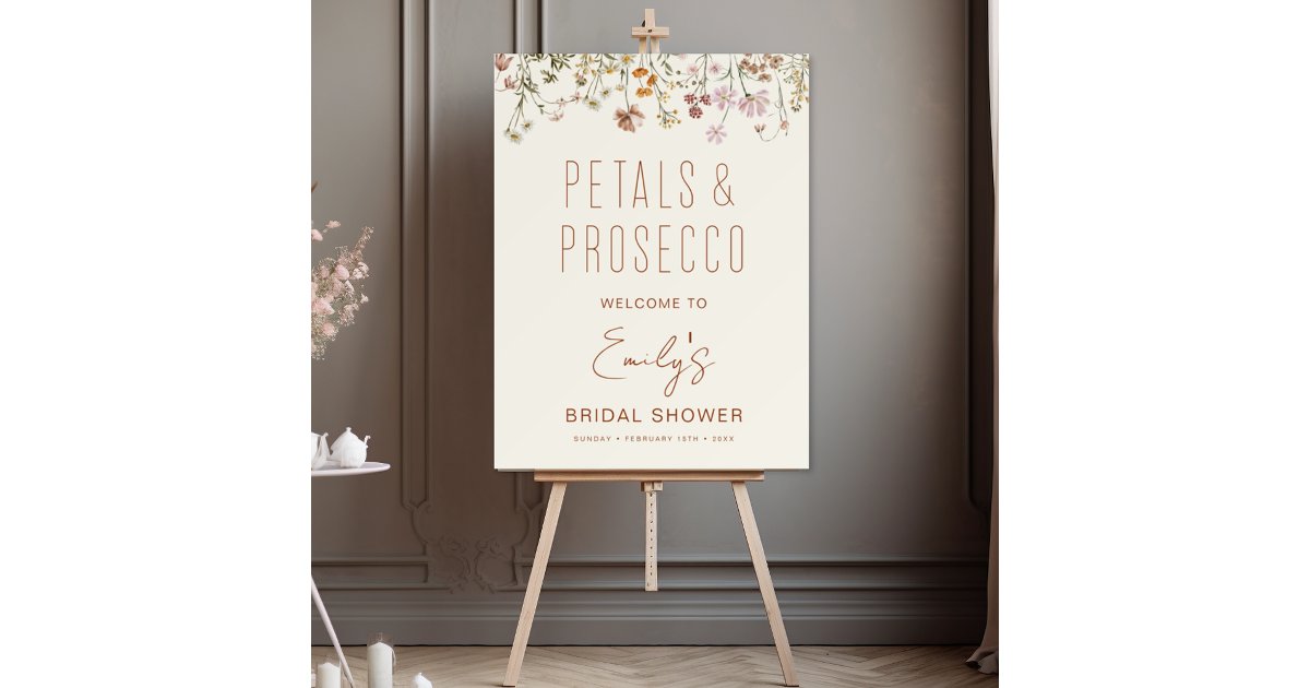 Petals Prosecco Wildflower Bridal Shower Welcome Foam Board | Zazzle