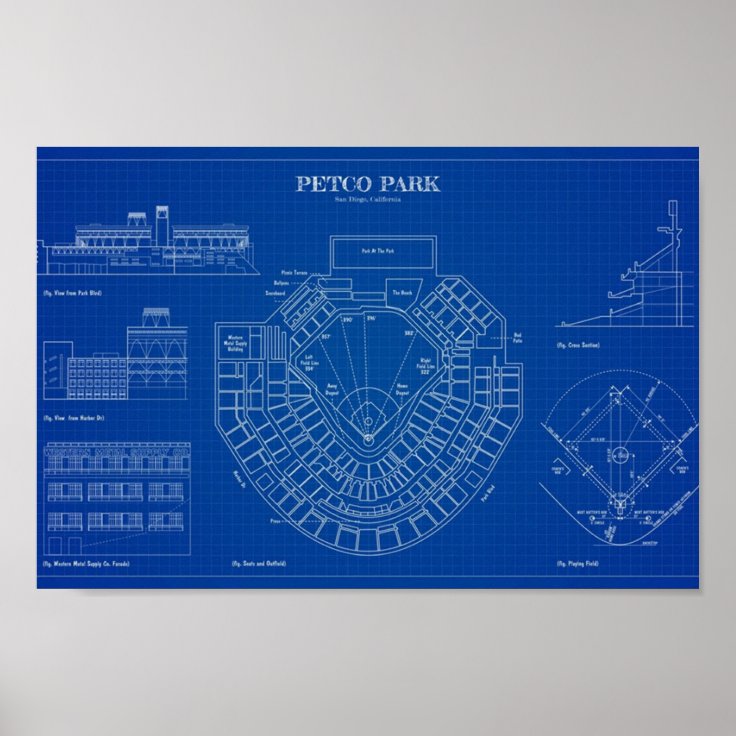 PETCO Park Blueprint English Poster | Zazzle