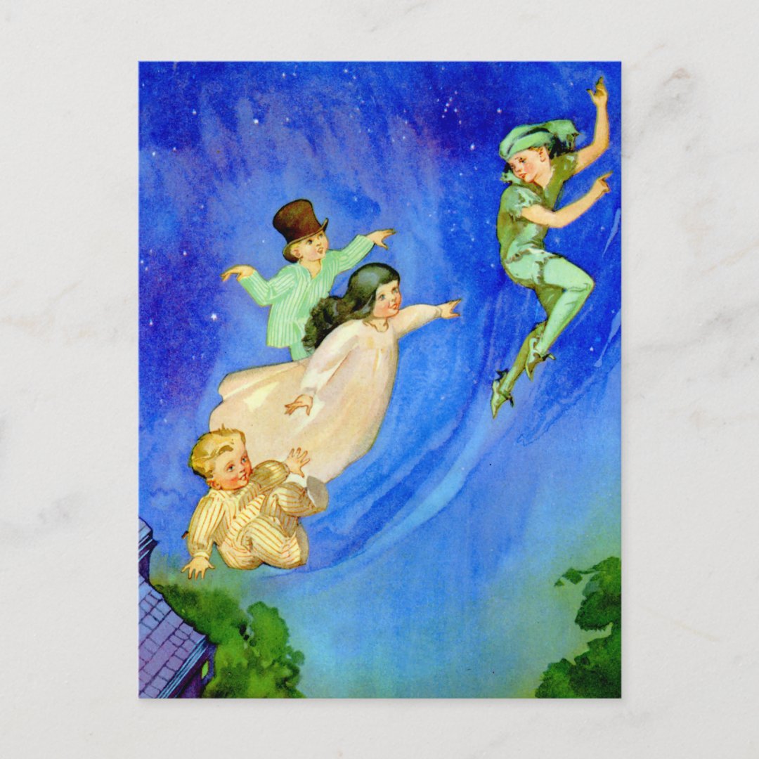 PETER PAN, WENDY, JOHN AND MICHAEL FLY AWAY POSTCARD | Zazzle