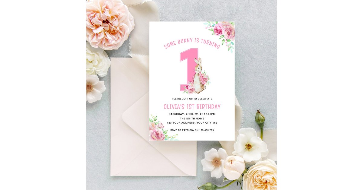 Peter Rabbit | 1st Birthday Pink Invitation | Zazzle