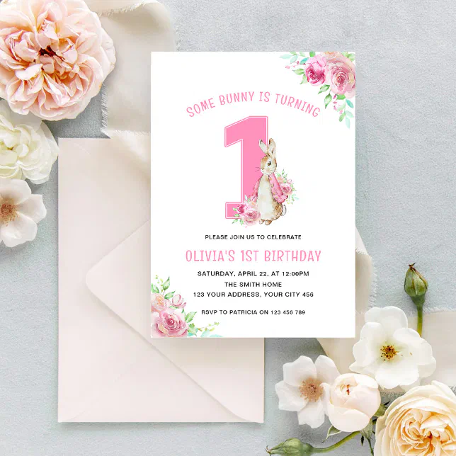 Peter Rabbit | 1st Birthday Pink Invitation | Zazzle