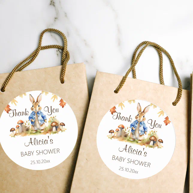 Peter rabbit fall baby shower thank you favor classic round sticker ...