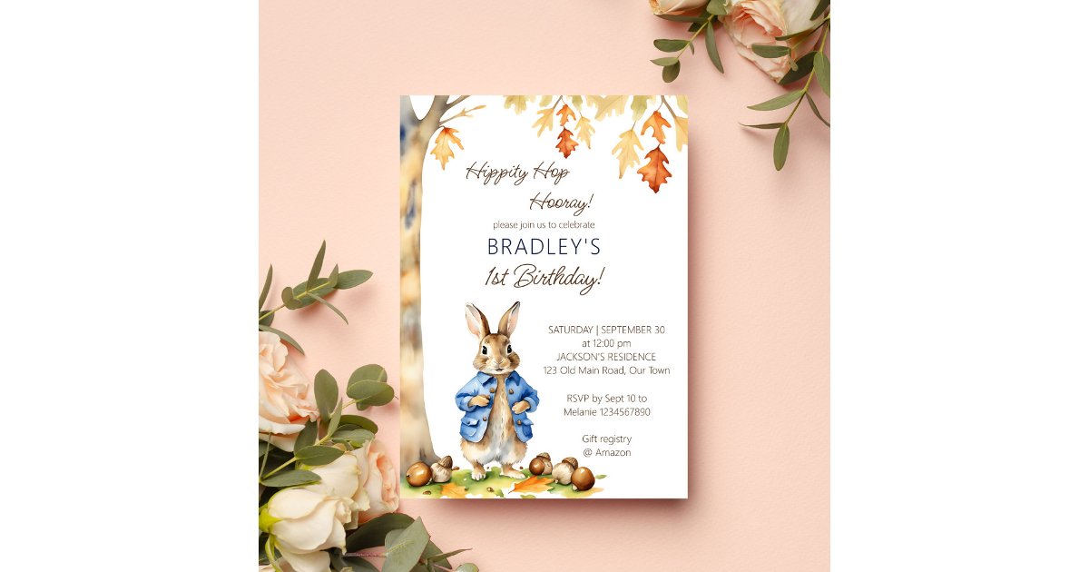Peter rabbit fall themed birthday party template | Zazzle