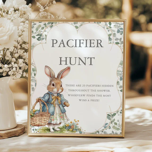 Peter Rabbit Girl Baby Shower Pacifier Hunt Poster | Zazzle