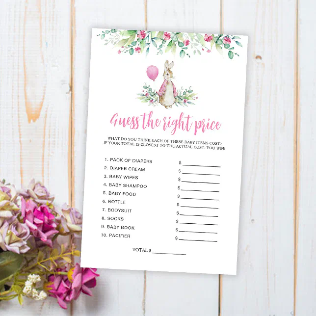 Peter Rabbit Guess The Price Baby Shower Game | Zazzle
