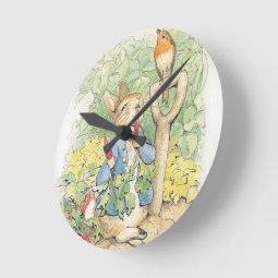 Peter Rabbit In The Garden - Beatrix Potter Round Clock | Zazzle