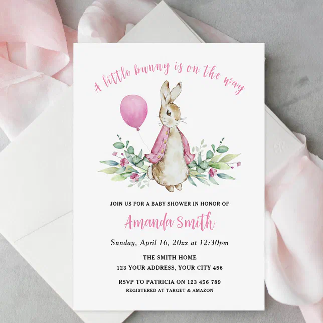 Peter Rabbit Pink Baby Shower Invitation | Zazzle