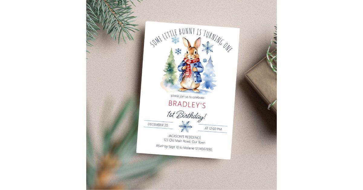 Peter rabbit winter themed birthday party template | Zazzle